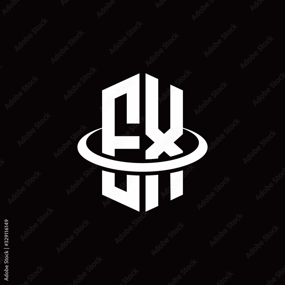 EX monogram logo in a hexagon style and surrounded by a ring Stock ...