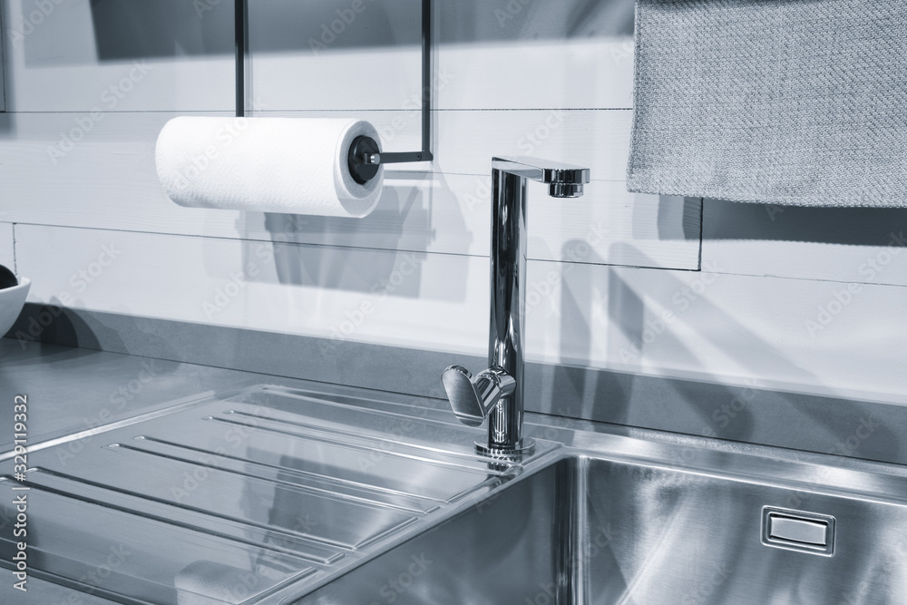 Kitchen interior, modern kitchen with a luxury mixer, breakfast concept ...