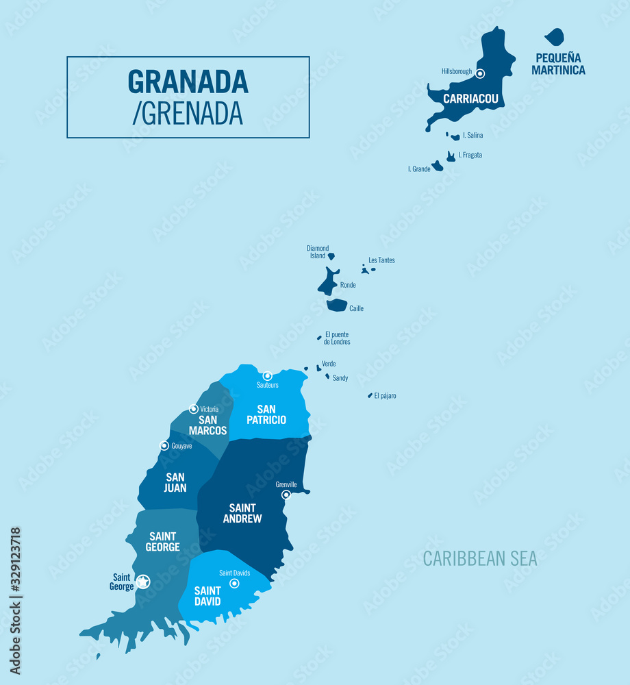 Granada, Grenade political map with separated provinces and cities ...