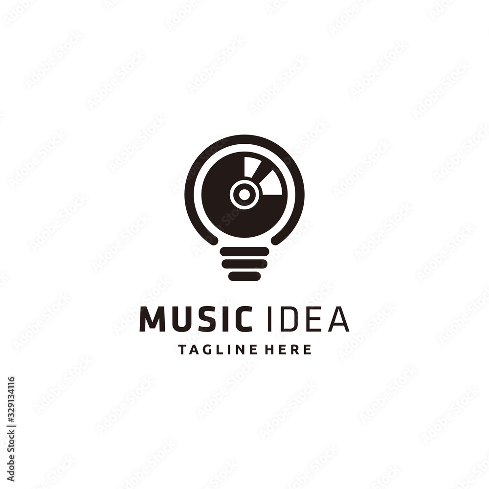 vinyl and light bulb music idea retro logo design icon vector ...