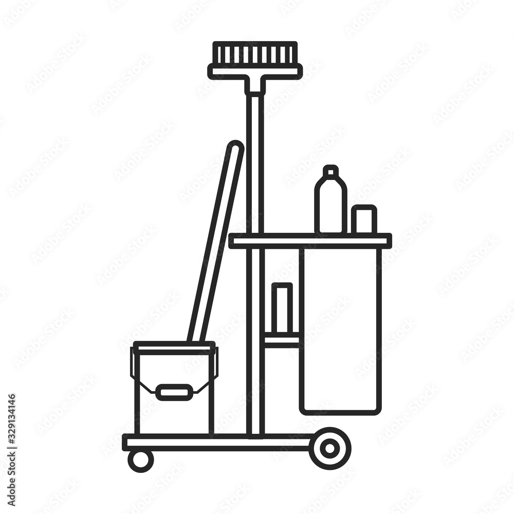Cleaning of trolley vector icon.Outline vector icon isolated on white ...