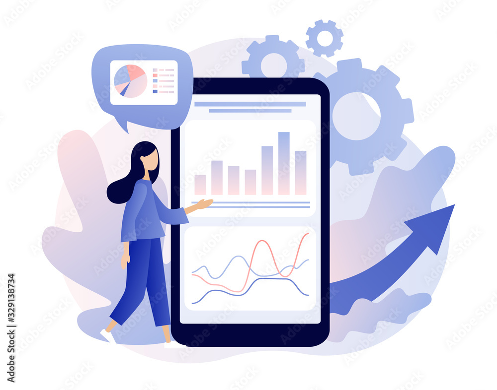 Data analytics consept. Business analysis. Tiny girl are studying the ...