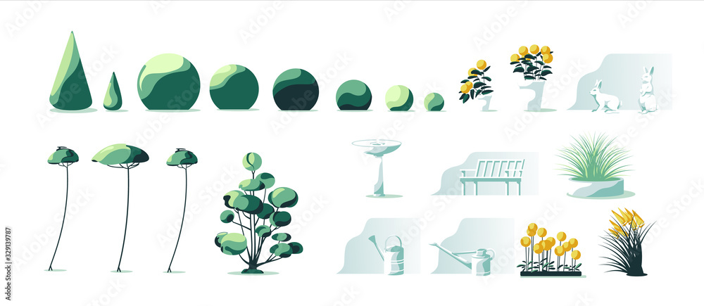 Garden plants set isolated white background Stock Vector | Adobe Stock