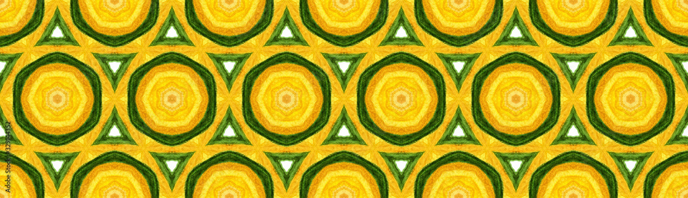 African seamless pattern with geometric ornament. Yellow and green ...