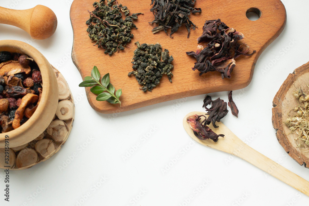 chai types oolong, guanyin tea, carcade, shen puer Stock Photo | Adobe ...