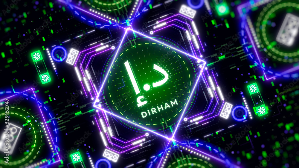 United arab emirates money symbol. Dirham currency sign on futuristic ...