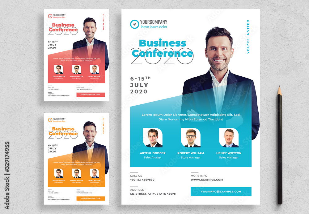 Conference Flyer Layout with Colorful Accents Stock Template | Adobe Stock