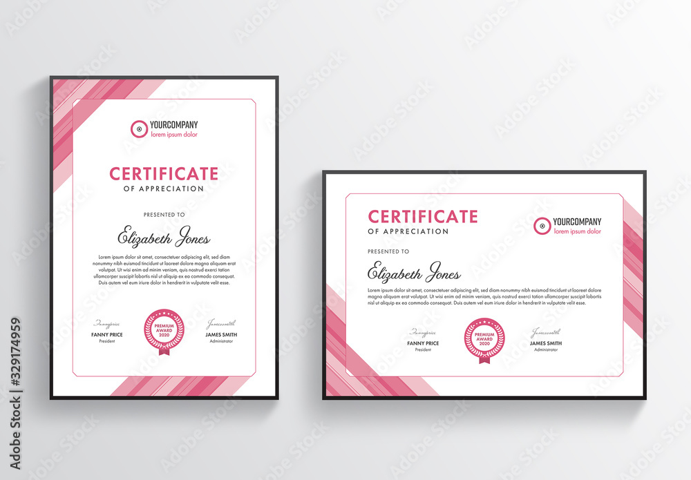 Certificate Layout with Pink Accents Stock Template | Adobe Stock