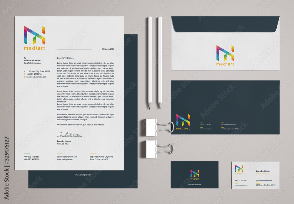 Stationery Set Layout with Colorful Design Elements Stock Template ...