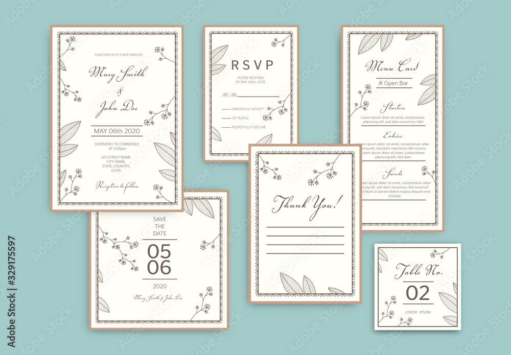 Wedding Invitation Layout Set with Retro Concept Stock Template | Adobe ...