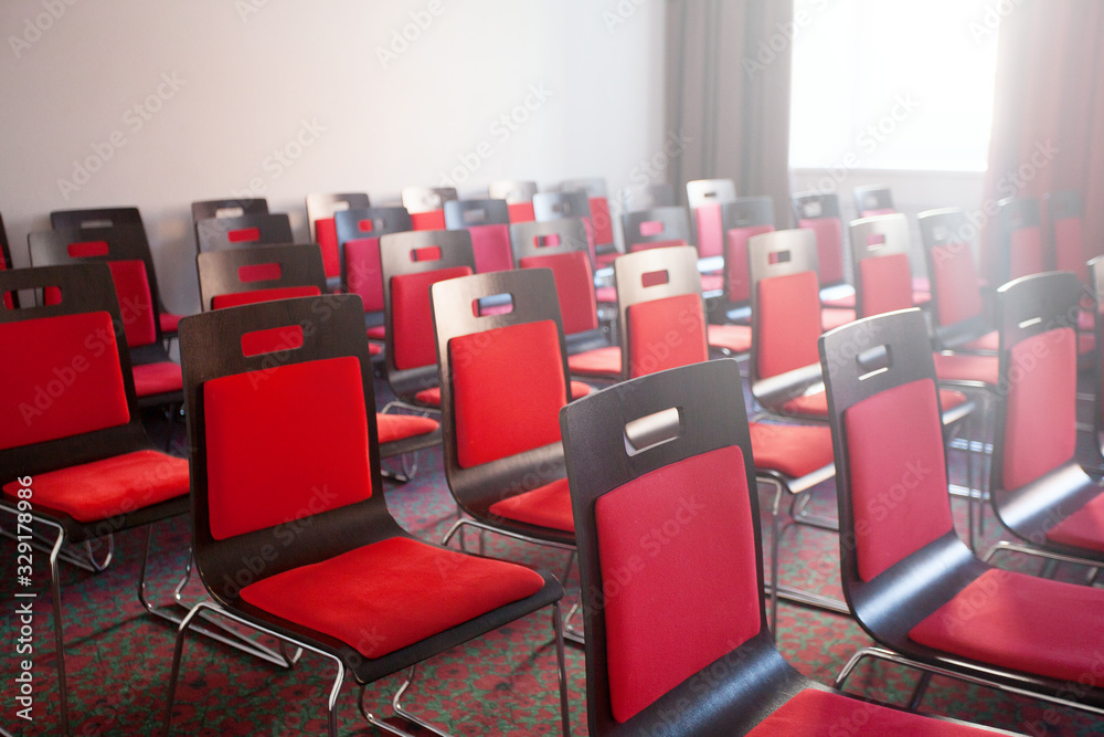 Interior of empty modern meetingroom. Conference room in a hotel for ...