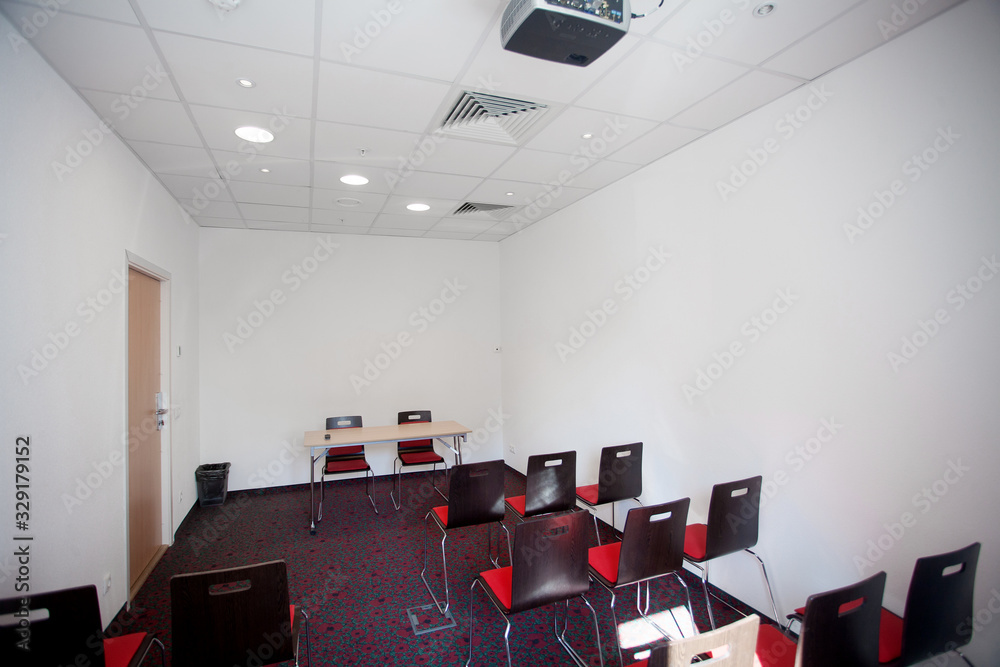Interior of empty modern meetingroom. Conference room in a hotel for ...