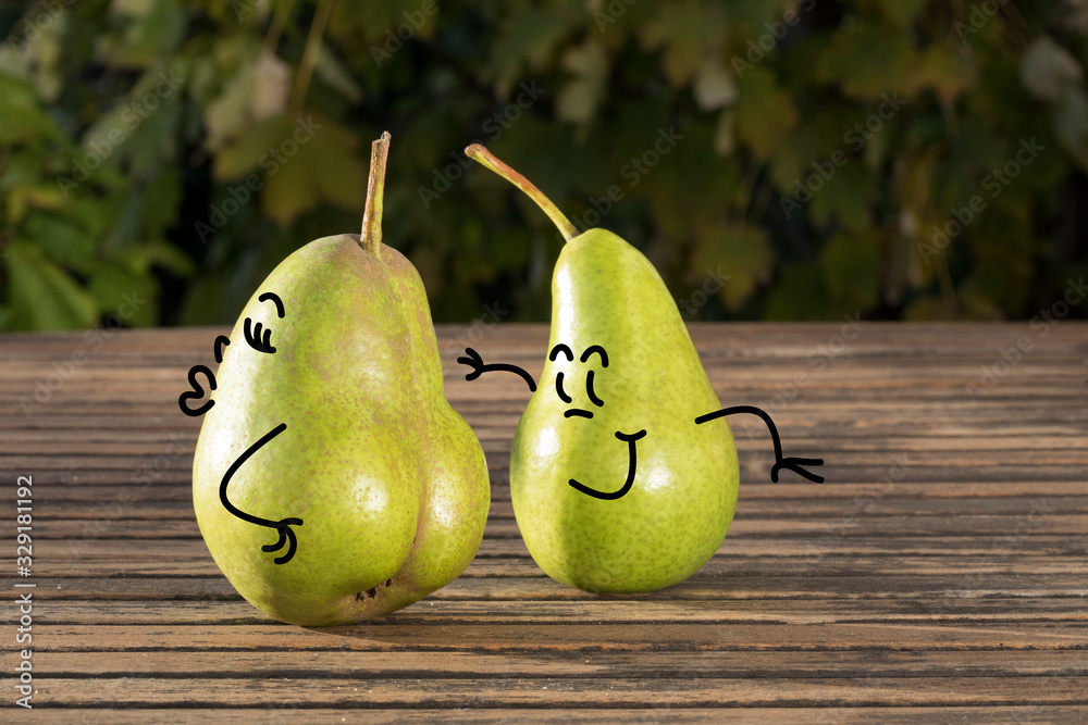 Cartoon illustration in photo of two pears Stock Photo | Adobe Stock