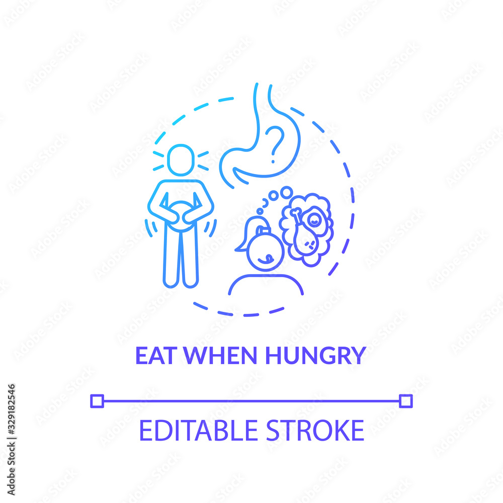 Eat when hungry concept icon. Conscious nutrition, mindful eating idea ...