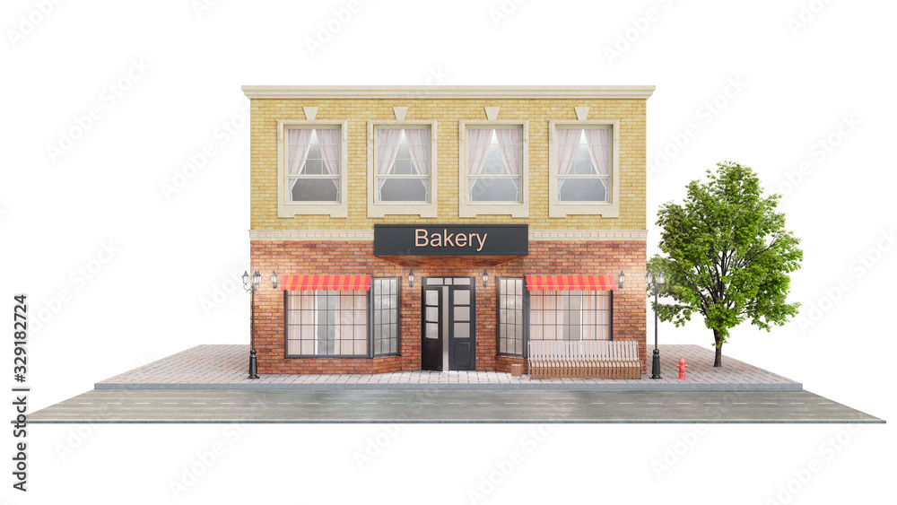 Bakery or shop with delicious pastries. Exterior of a building near the ...