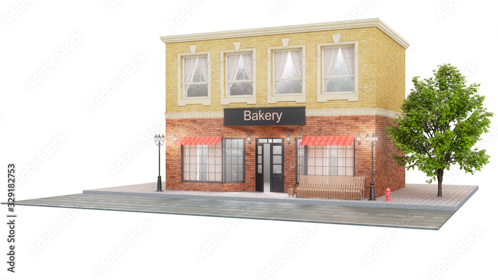 Bakery or shop with delicious pastries. Exterior of a building near the ...