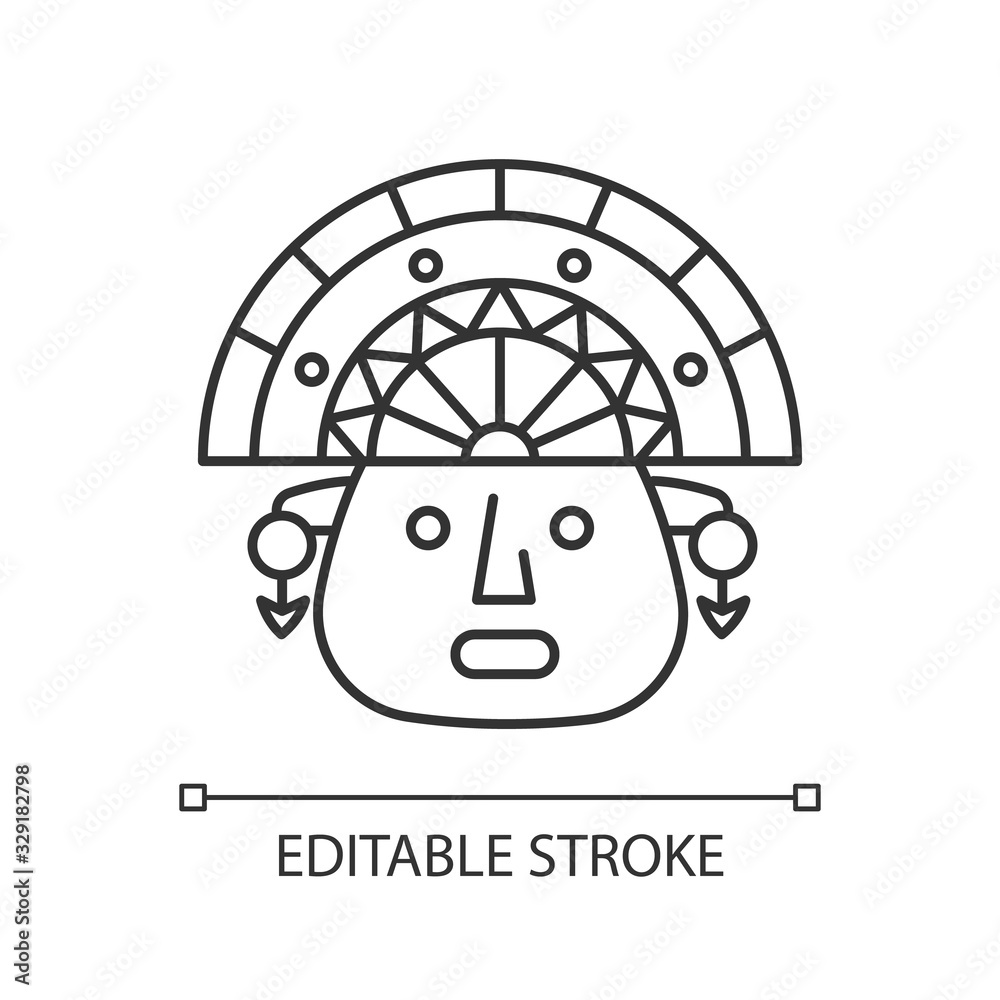 The Incas pixel perfect linear icon. Man face in traditional inca ...