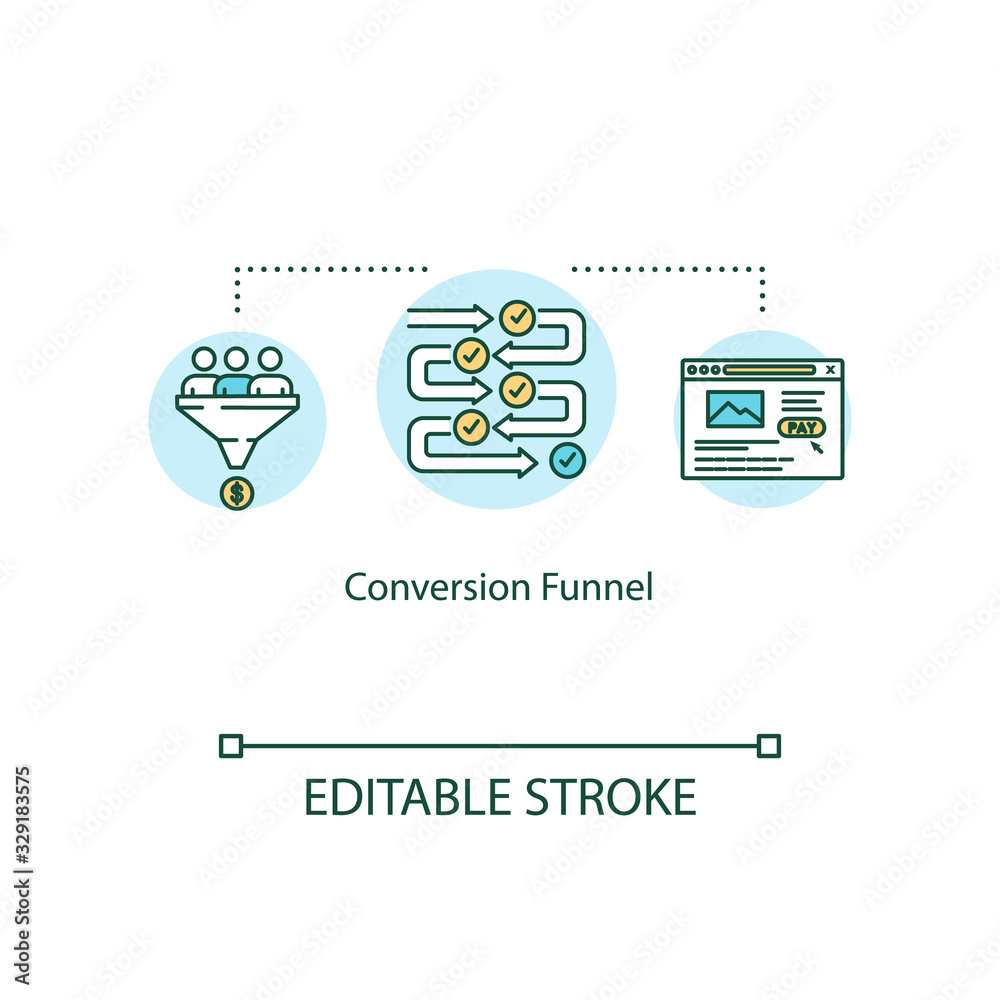 Conversion funnel concept icon. Increasing ecommerce sales tips idea ...