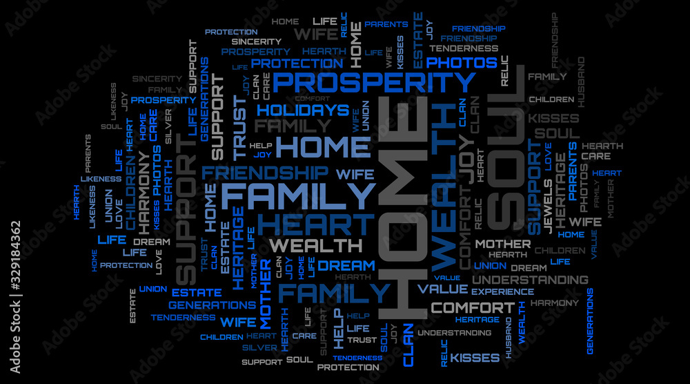 Modern blue word cloud on the topic family on black background Stock ...