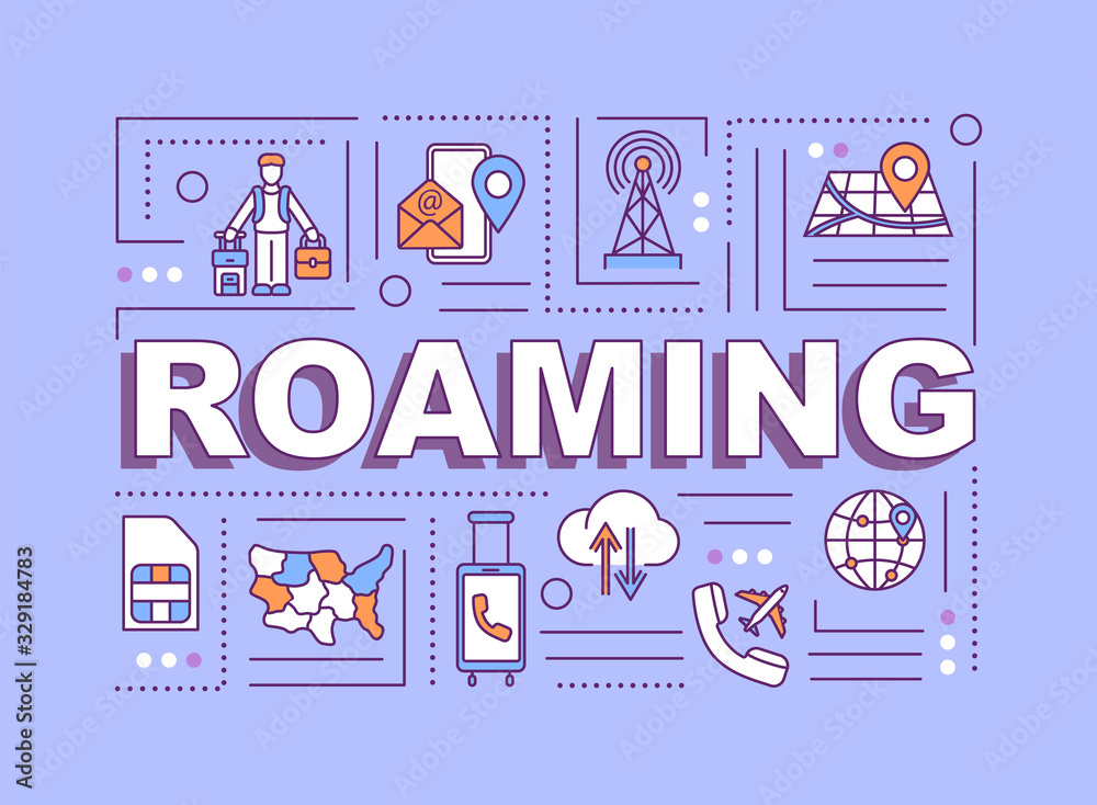 Roaming word concepts banner. Wireless telecommunication, network ...