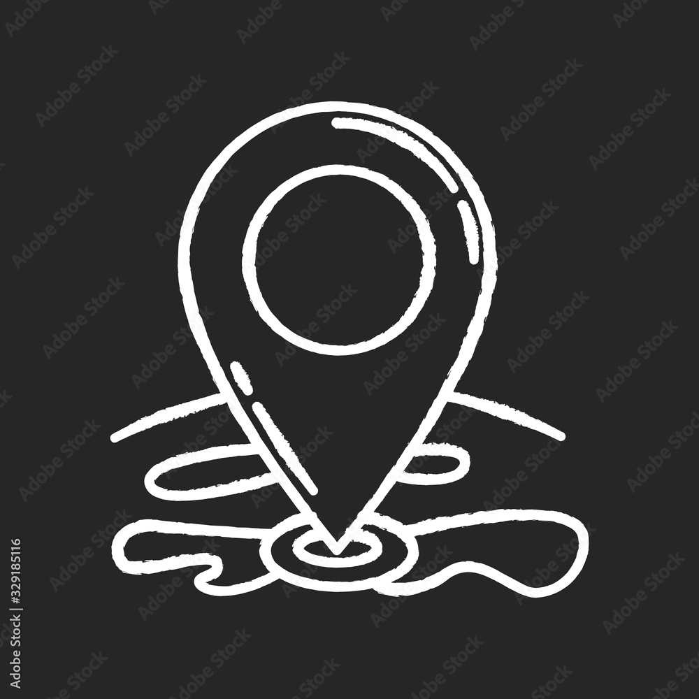 Location pointer chalk white icon on black background. GPS position ...