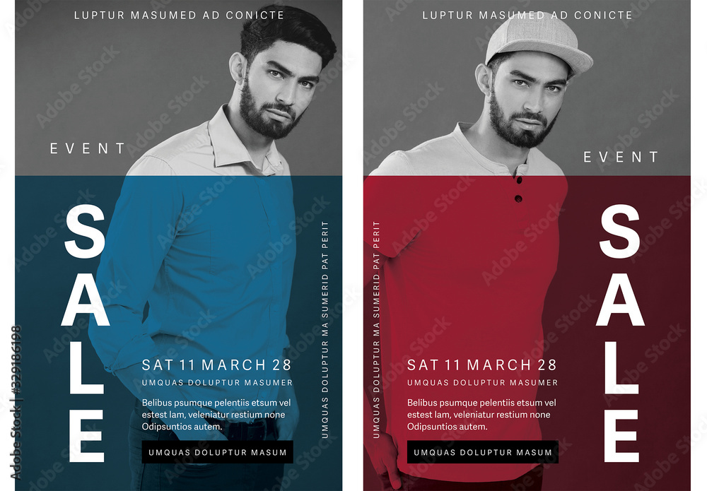 Flyer Layout with Blue and Red Overlay Elements Stock Template | Adobe ...