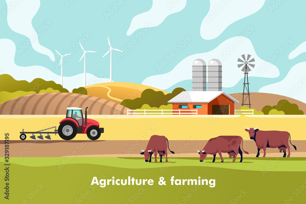 Agriculture and Farming. Agribusiness. Rural landscape. Vector ...