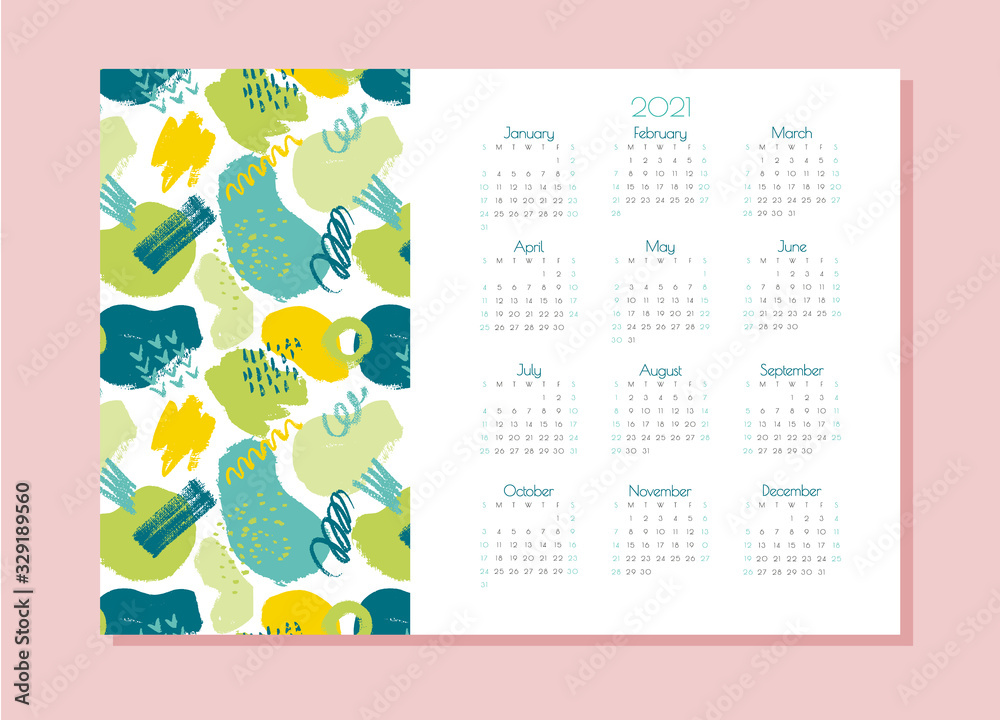 vector one-page horizontal calendar for 2021. Editable and printable ...