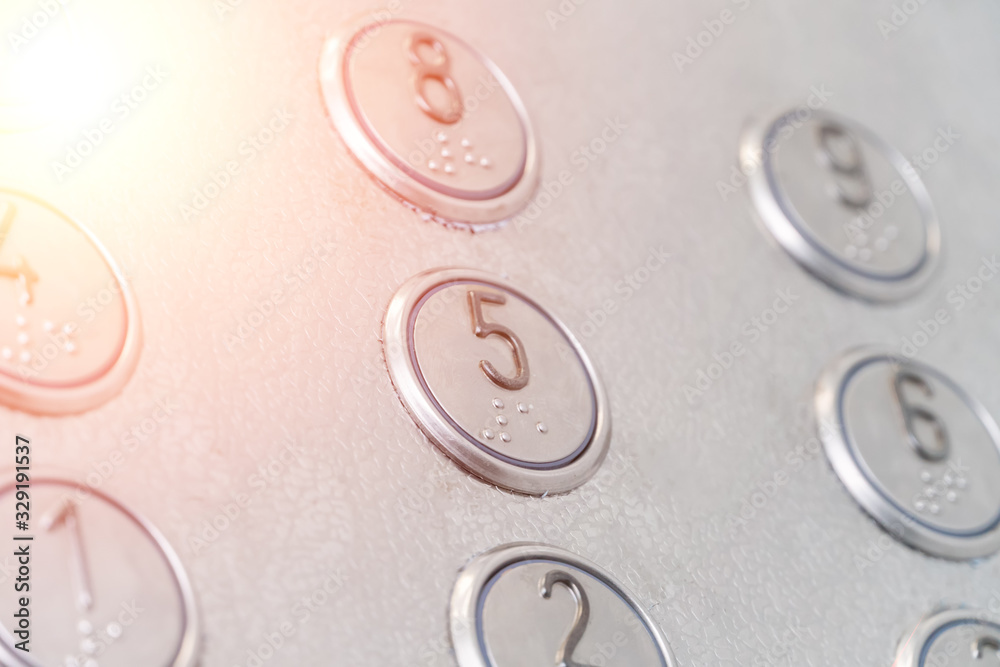 Elevator buttons with Braille close-up, Photo with illumination Stock ...