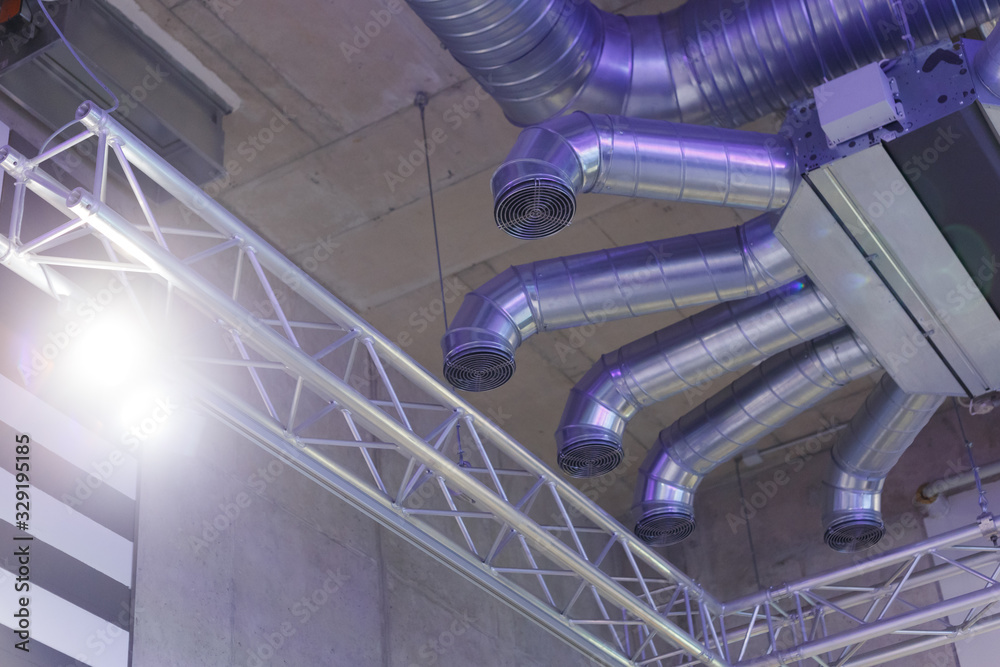 Industrial ventilation system ducts and pipes and electrical ...