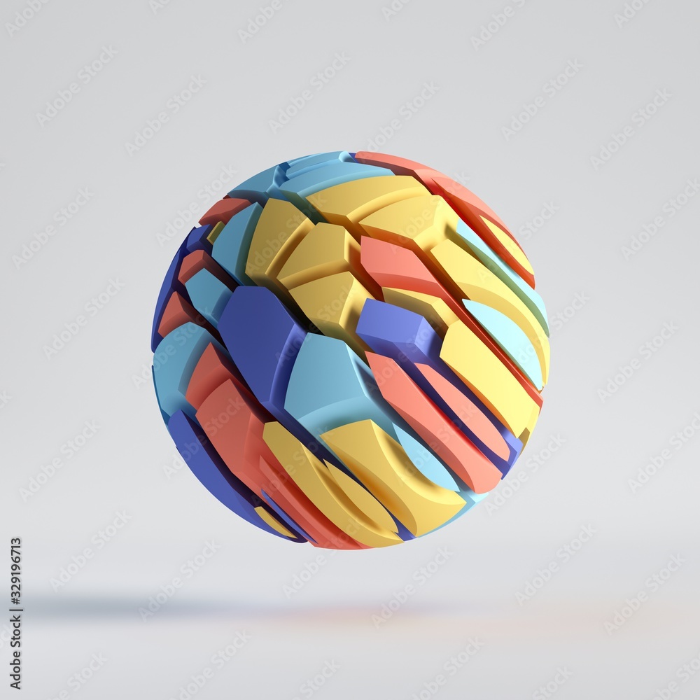 3d render, abstract colorful random mosaic pieces, broken ball, cracked ...