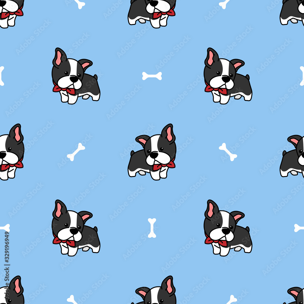 Cute boston terrier puppy cartoon seamless pattern, vector illustration ...