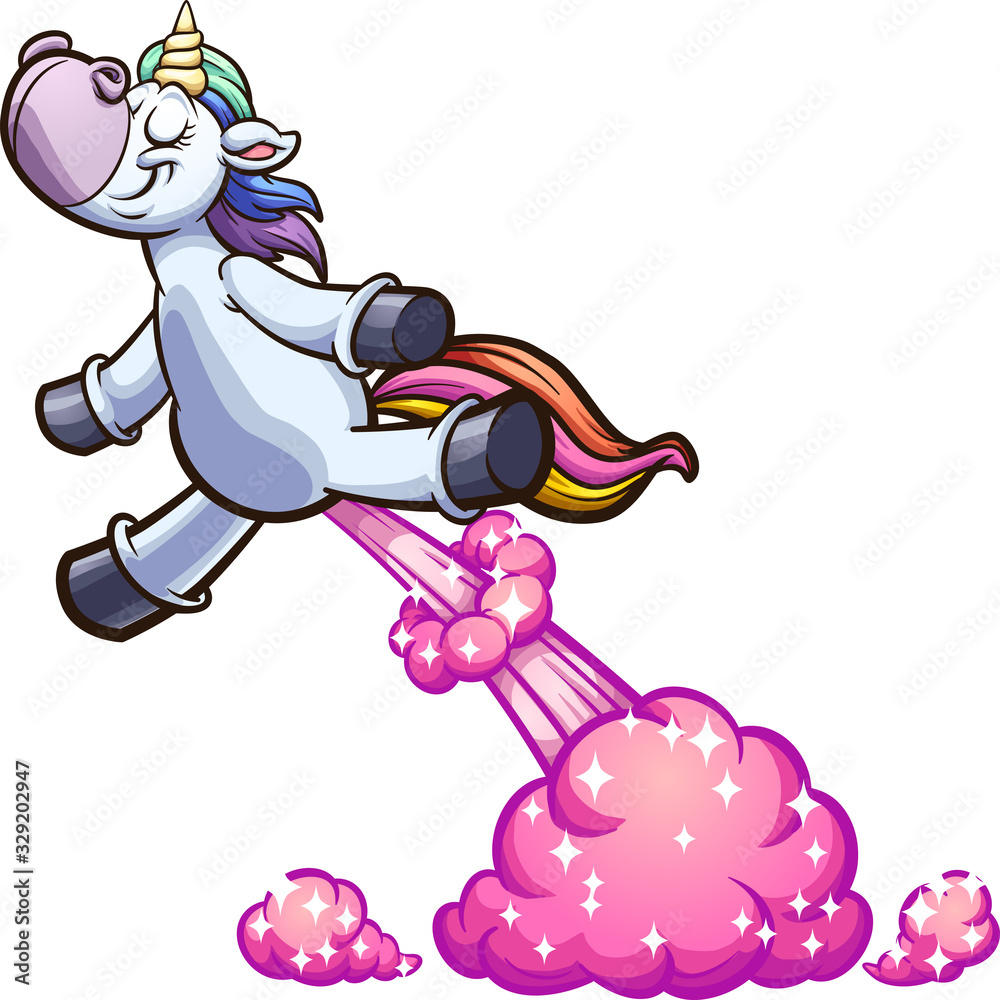 Cartoon farting unicorn flying away. Vector clip art illustration with ... Cartoon farting unicorn flying away. Vector clip art illustration with ...
