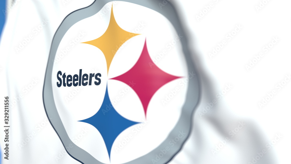 Waving flag with Pittsburgh Steelers team logo, close-up. Editorial 3D ...
