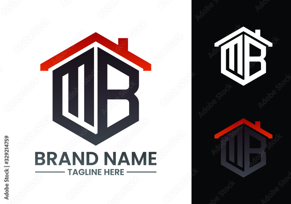 Initial Letter M B Logo with roof, Real estate logo design concept ...