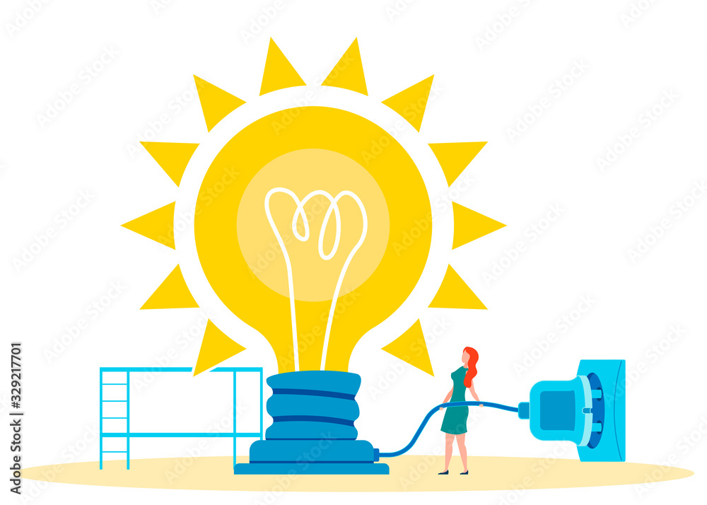 Using Imagination Metaphor Vector Illustration. Cartoon Woman Plugging ...