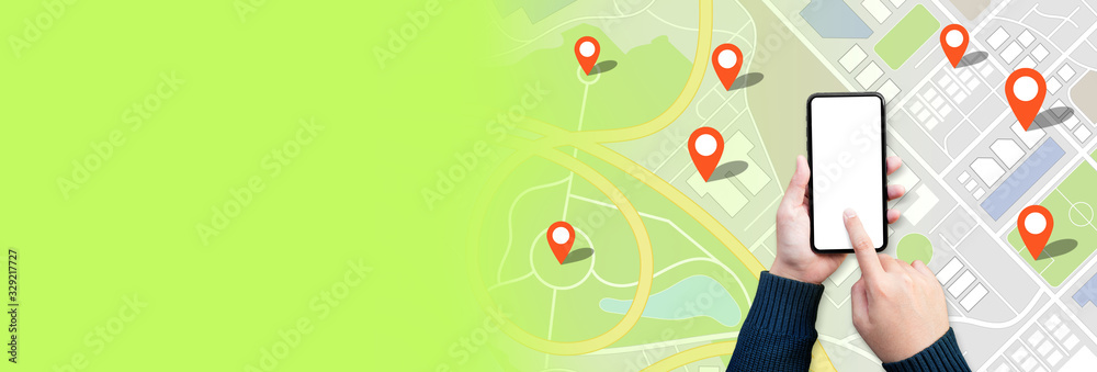 Navigation and digital map concepts with young person using gps on ...