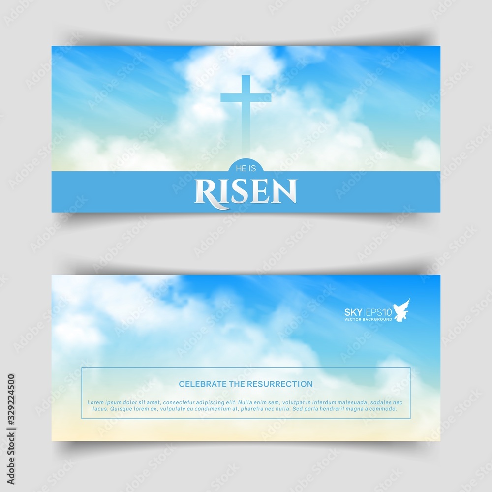 Christian religious design for Easter celebration. Narrow horizontal ...