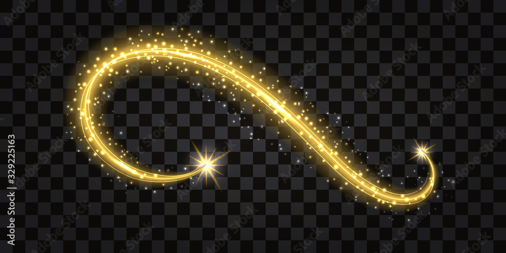 Gold glowing wave. Decorative flourish for your design. Light shine ...