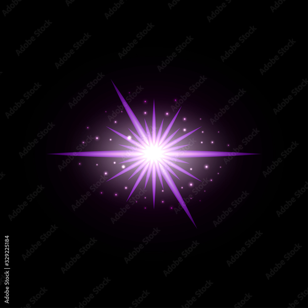 Purple glowing light flash effect isolated. Neon shine, glittering ...