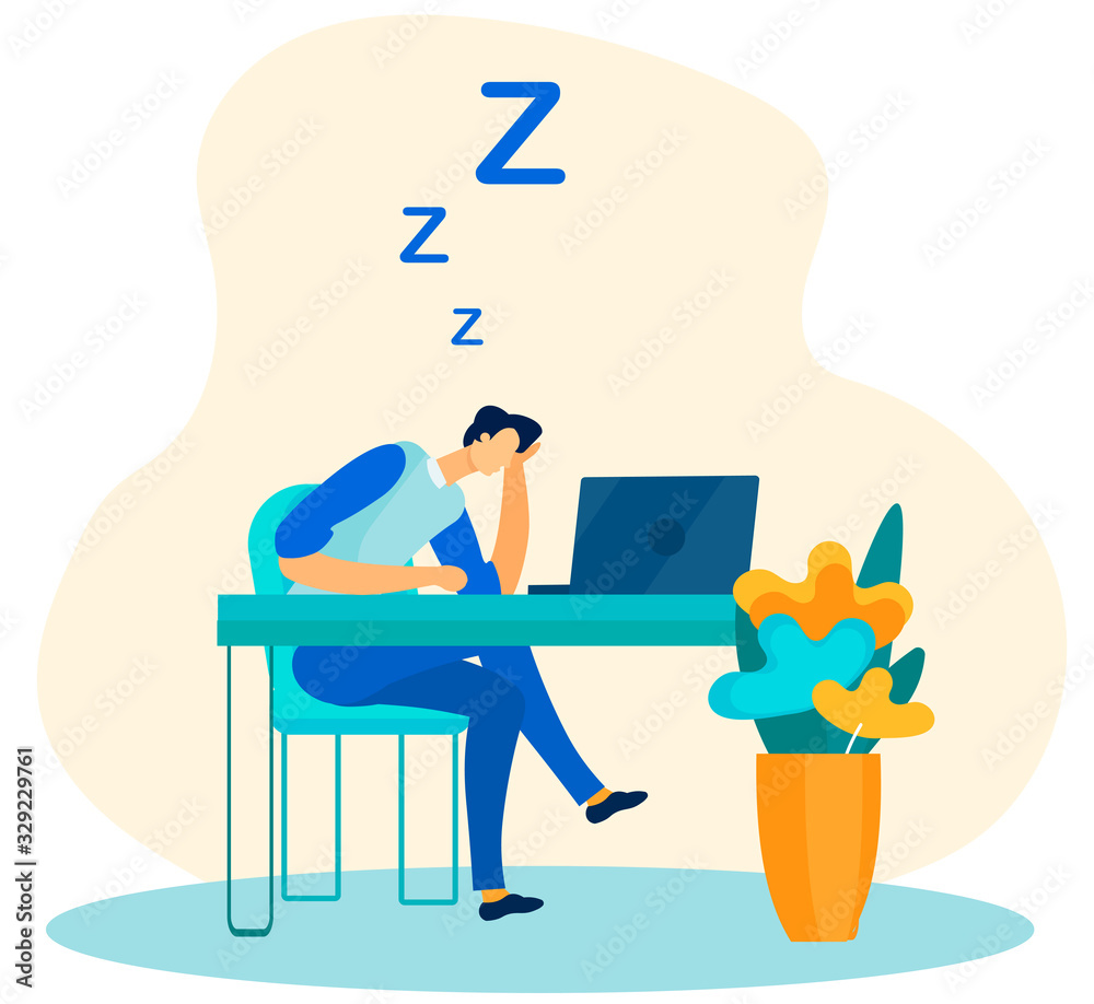 Tired and Overworked Male Worker Sleeping in Office Flat Cartoon ...
