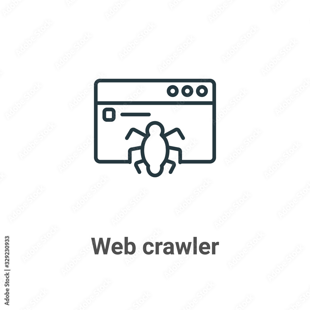 Web crawler outline vector icon. Thin line black web crawler icon, flat ... Web crawler outline vector icon. Thin line black web crawler icon, flat ...
