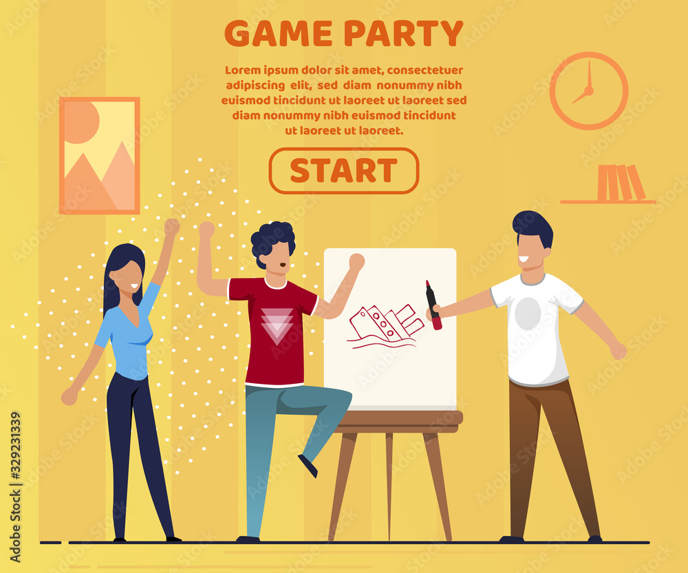 Informative Banner Game Party Lettering Cartoon. Flat Variety Family ...