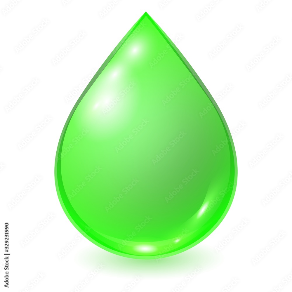 Vector green drop isolated on white background. Falling droplet ...