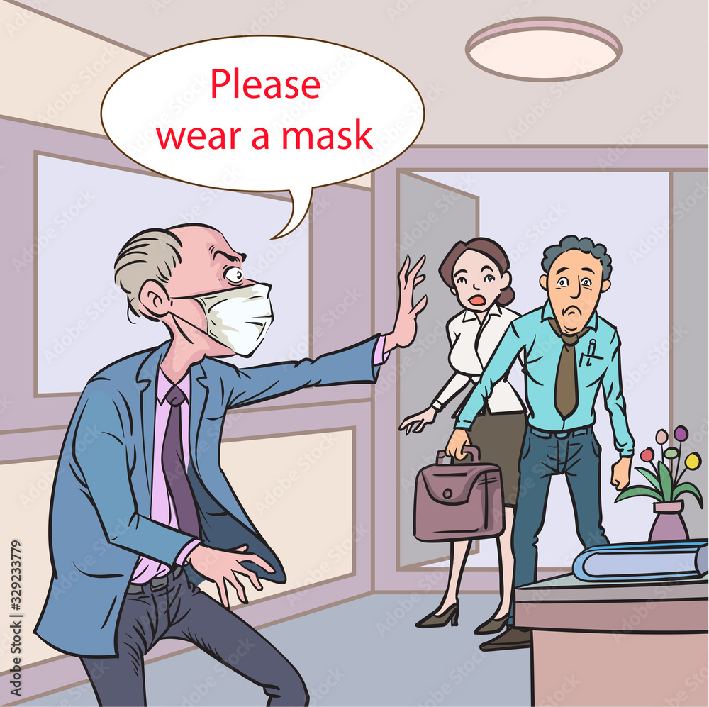 This man asked for his staff to wear an anti-infection mask. Pop art ...