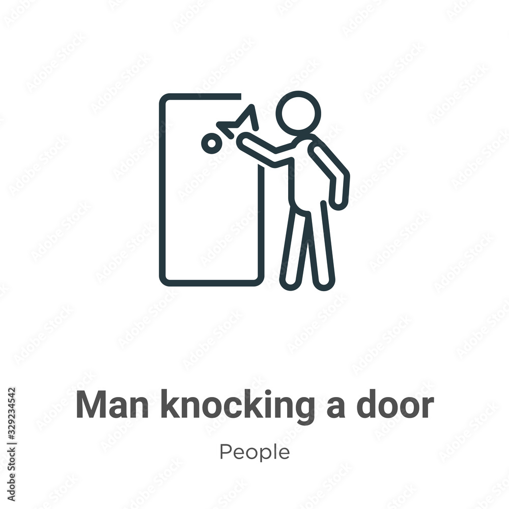 Man knocking a door outline vector icon. Thin line black man knocking a ...