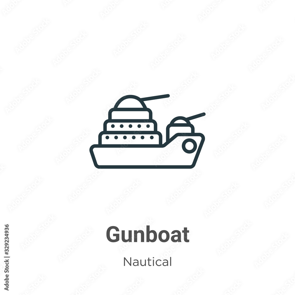 Gunboat outline vector icon. Thin line black gunboat icon, flat vector ...