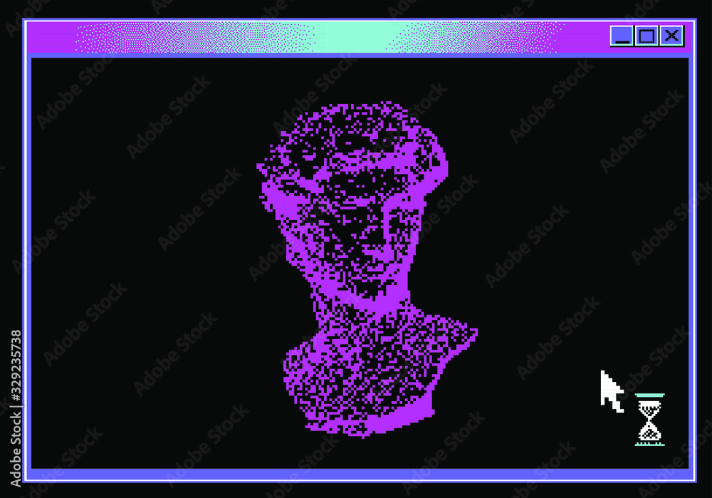 Pixel art illustration with retro 80's Command-line interface and bust ...