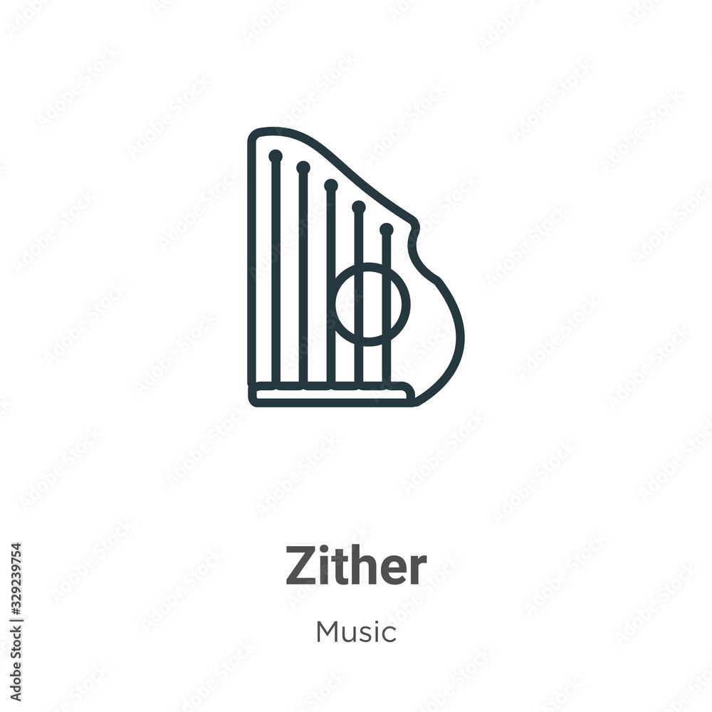 Zither outline vector icon. Thin line black zither icon, flat vector ...