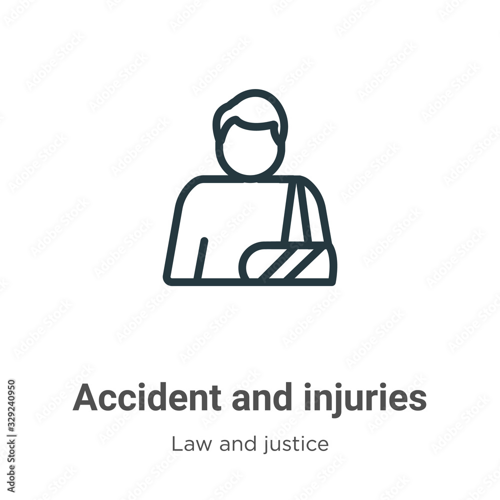 Accident and injuries outline vector icon. Thin line black accident and ...